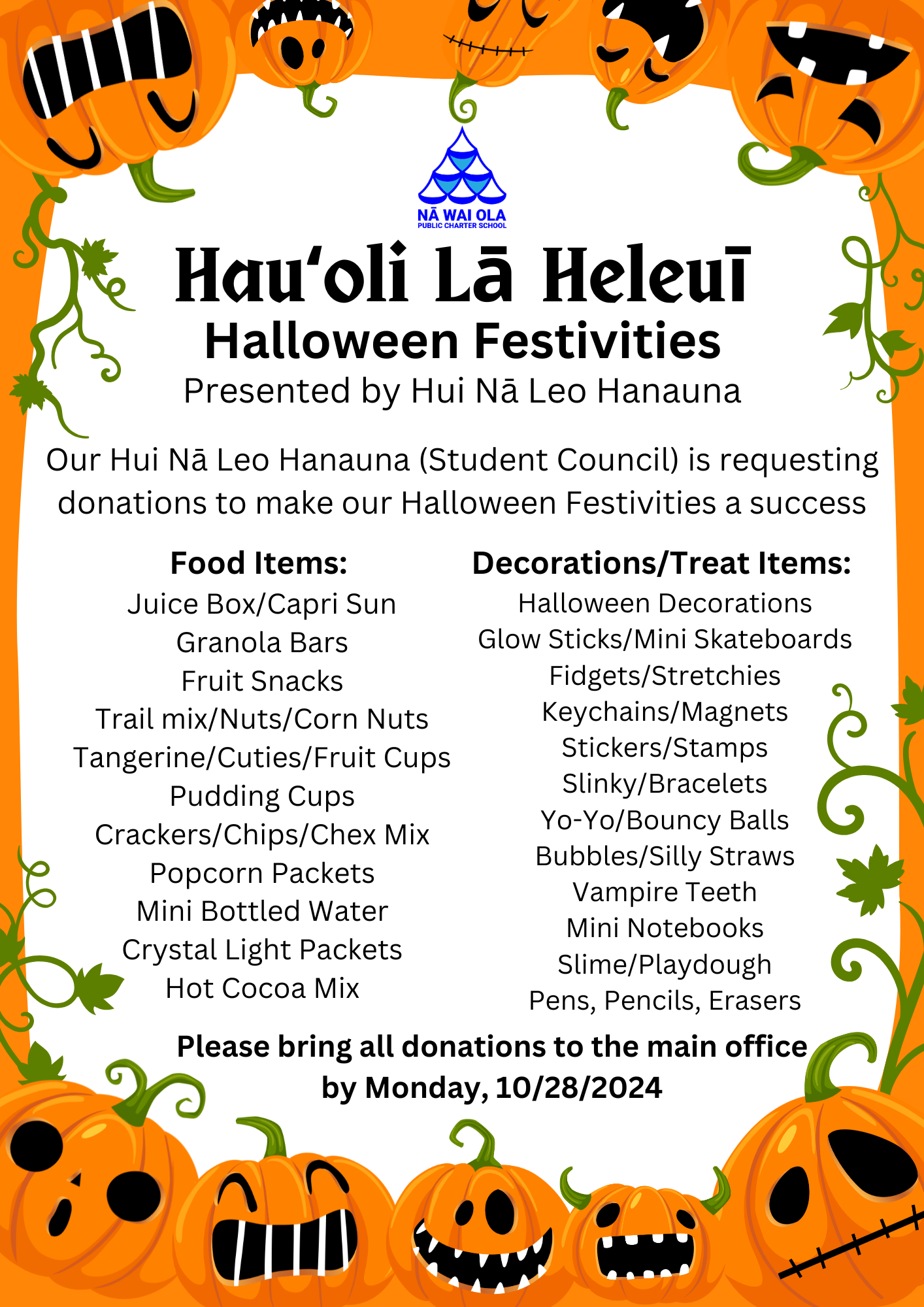 Donation Request for Halloween Festivities › Nā Wai Ola Public Charter ...